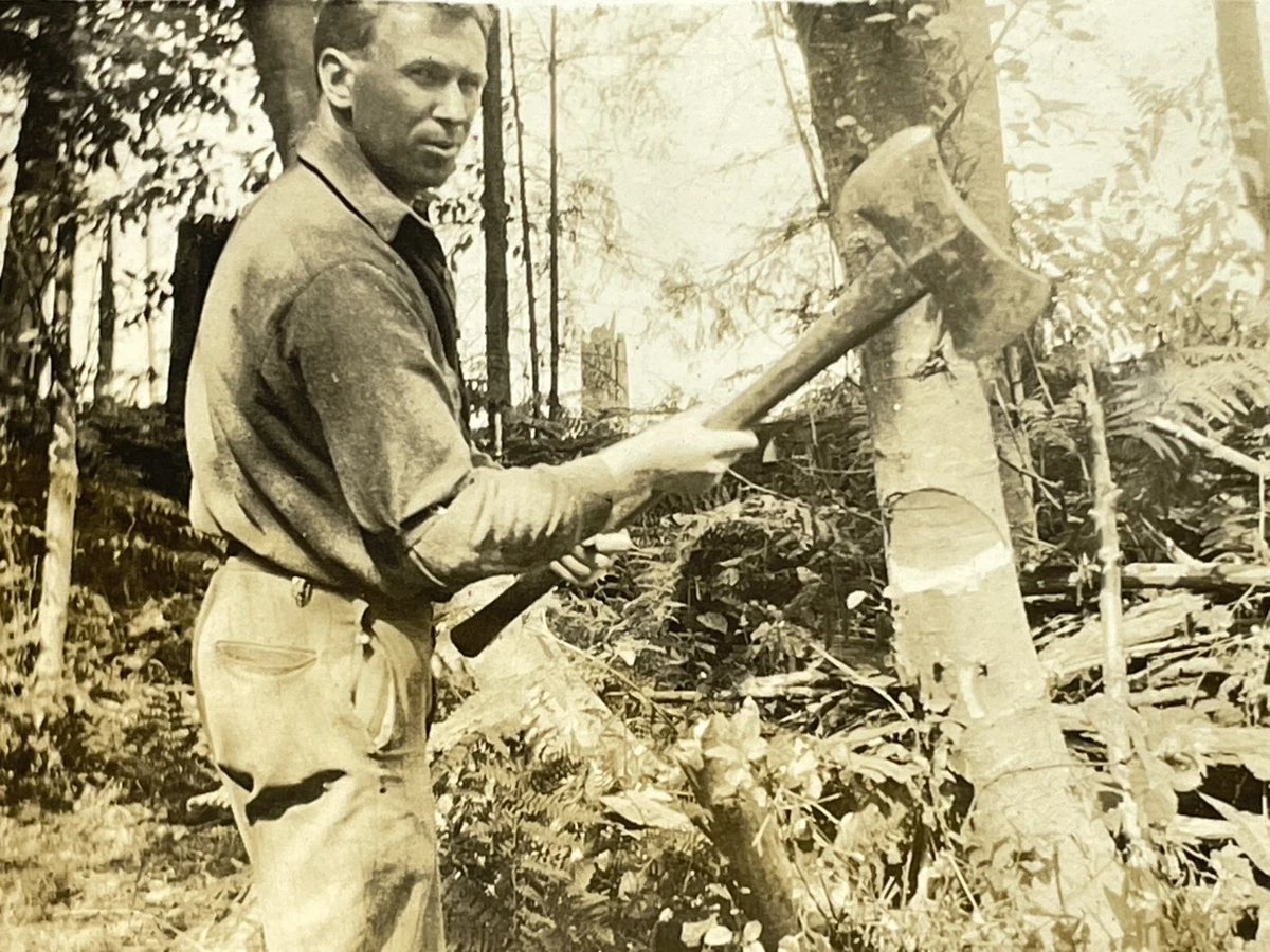 Man Cutting Trees With Axe