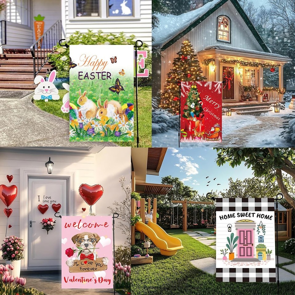 Seasonal Garden Flags Set of 12, 12 x 18 Inch Double-Sided Yard Flags ...