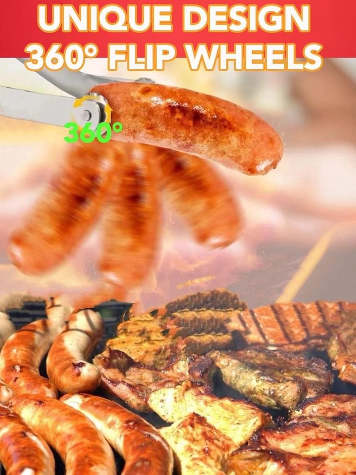 Premium BBQ Sausage Turning Tongs, 15-inch Long Handle Stainless Steel ...