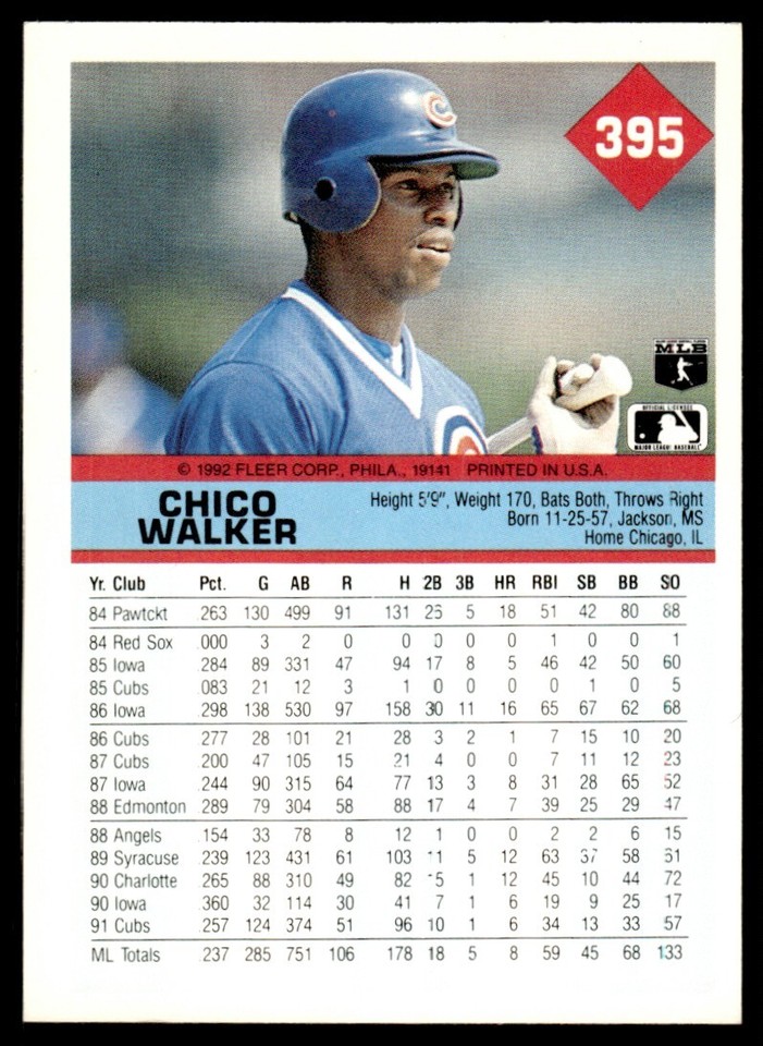 1992 Fleer #395 Chico Walker Chicago Cubs | eBay