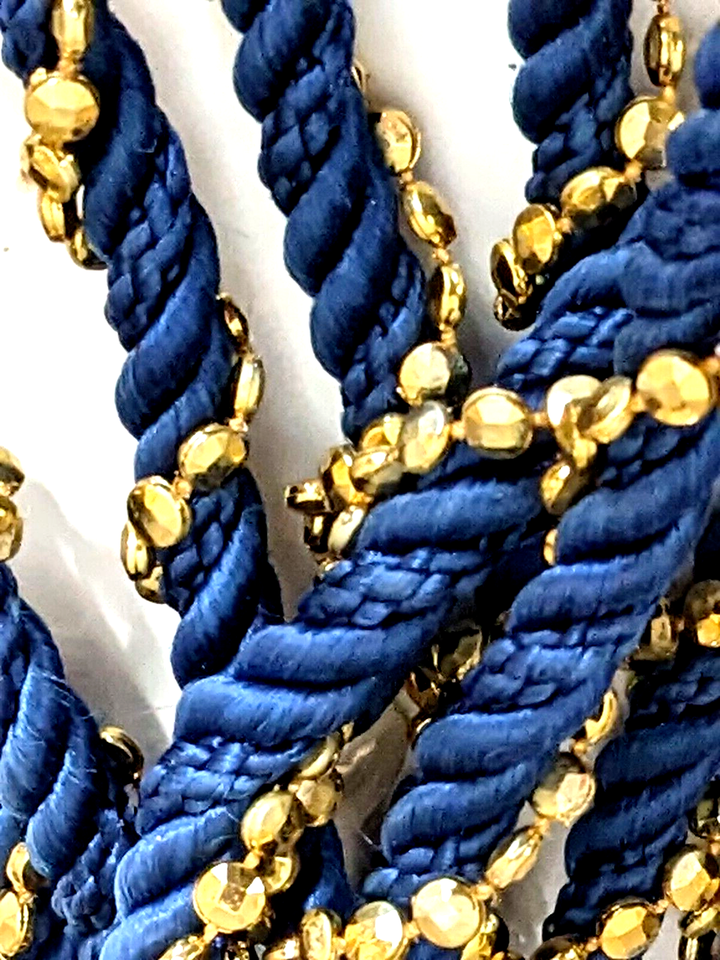 Blue and Gold Cord Christmas Garland Braided Beaded Twisted 54 Feet Vtg ...