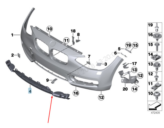 BMW 2 F22 Front Bumper Lower Center Grille 51117293870 7293870 2015 ...