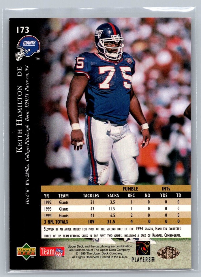 1995 Upper Deck Card # 173 Keith Hamilton - New York Giants | eBay
