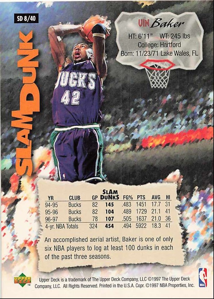 1997-98 Upper Deck Nestle Slam Dunk Vin Baker Milwaukee Bucks #SD8 | eBay