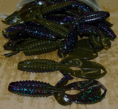 4" Yo Mama Green Pumpkin Junebug Red Bass Plastics Creature Bait 50 ct ...