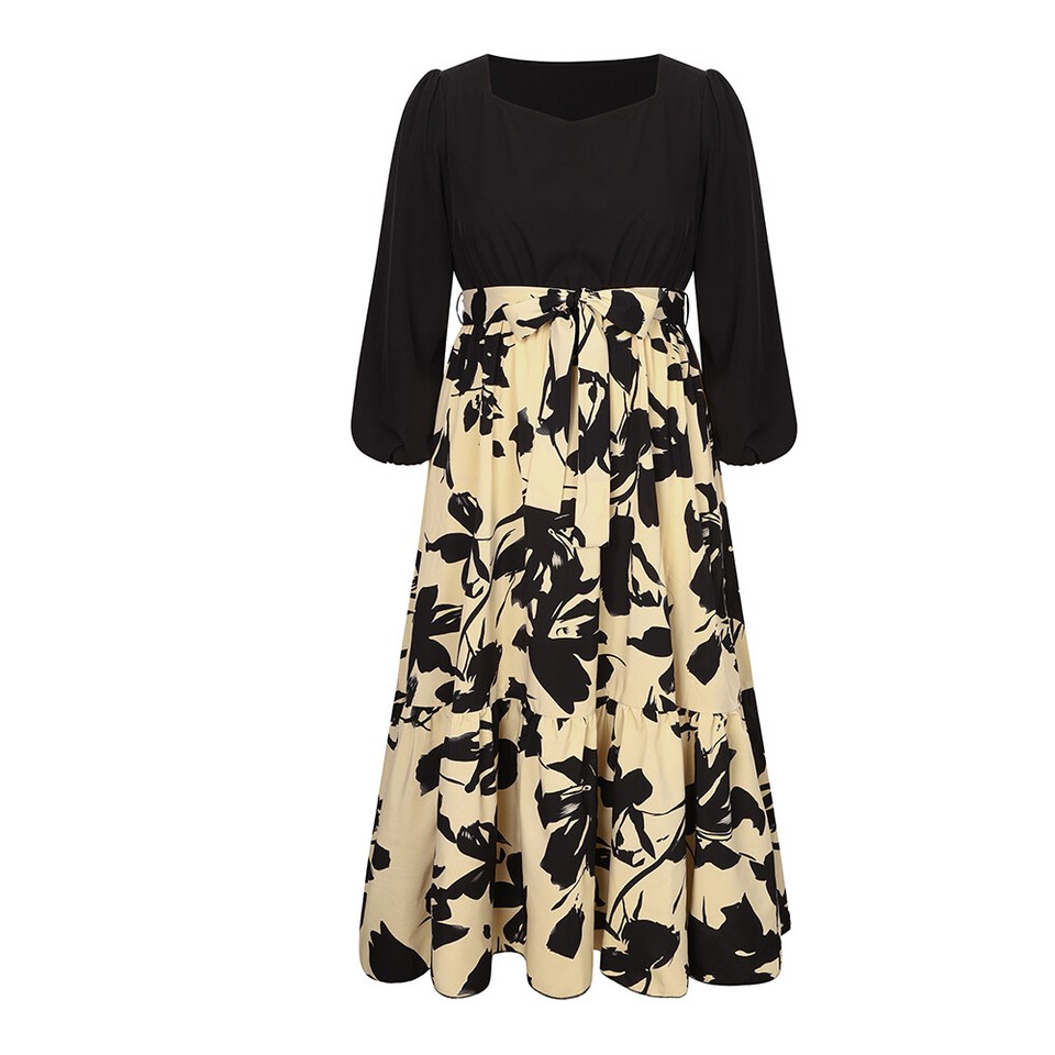 Plus Size Women Floral Long Maxi Dress Colorblock Cocktail Party Dress ...