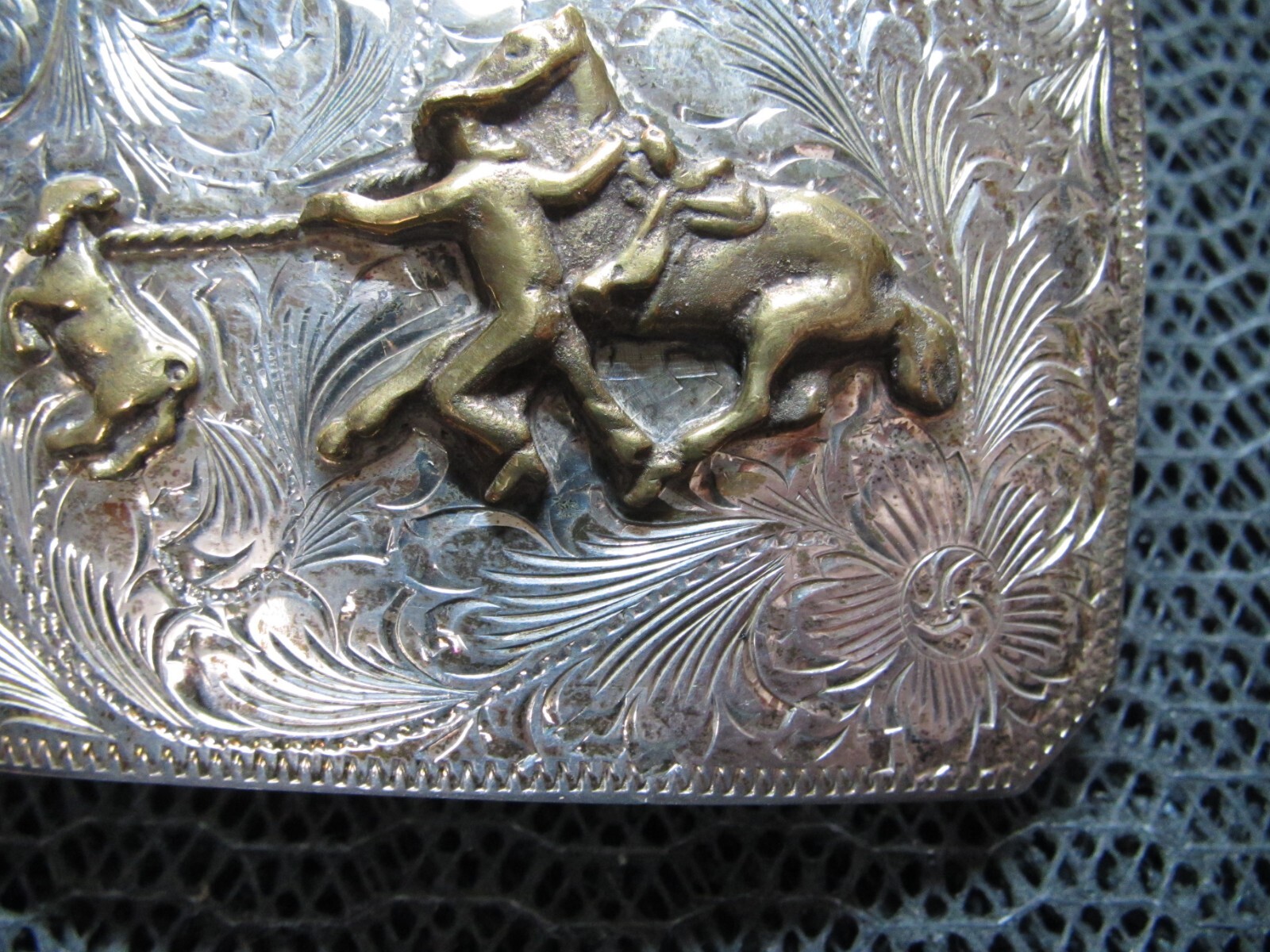 WESTERN STERLING SILVER CALF ROPING COWBOY BELT BUCKLE! VINTAGE ...