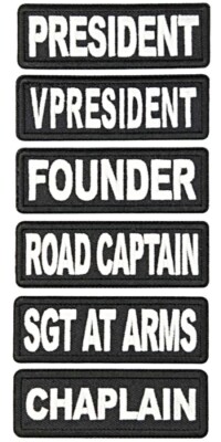 Biker club Officer Title Rank President VP Biker PATCH |6PC 3"x1" IRON ...