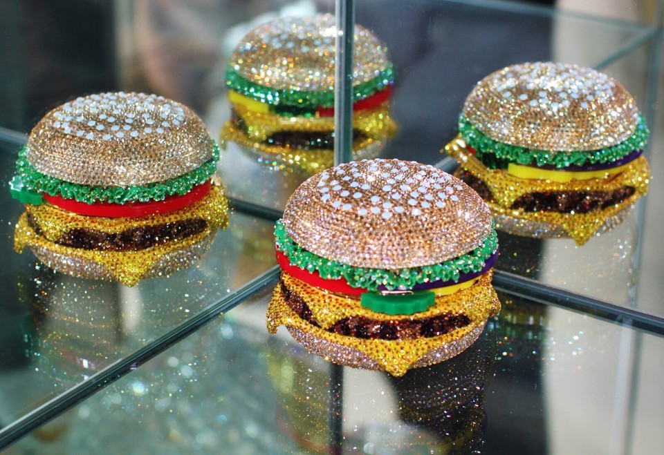 Judith Leiber HAMBURGER Clutch PURSE Swarovski Crystal Shoulder Bag ...