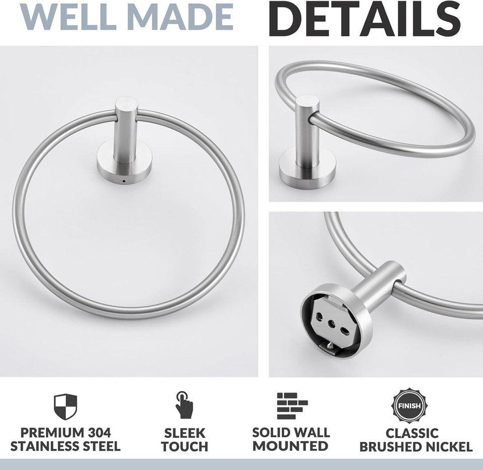 Bathroom Towel Ring Brushed Nickel, 304 Stainless Standard Size Brushed ...