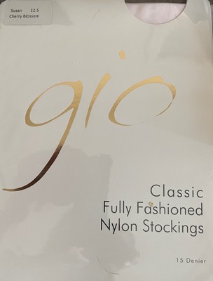 GIO Fully Fashioed Nylon Cherry Blossom Stockings Susan Heel size 12.5 ...