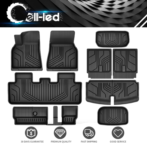 Floor Mats & Backrest Cargo Well Liner Set for 2021-2024 Tesla Model Y ...