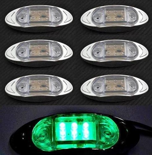 6 Pièce 24V LED Vert Côté Chrome Soldes Marqueur Feux W / Verre ...