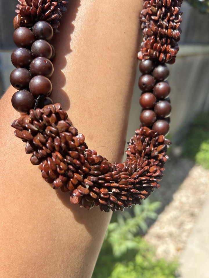 Vintage Hawaii Seed Lei Necklace - Kukui Nut, Koa Seeds, Bombona Seed ...
