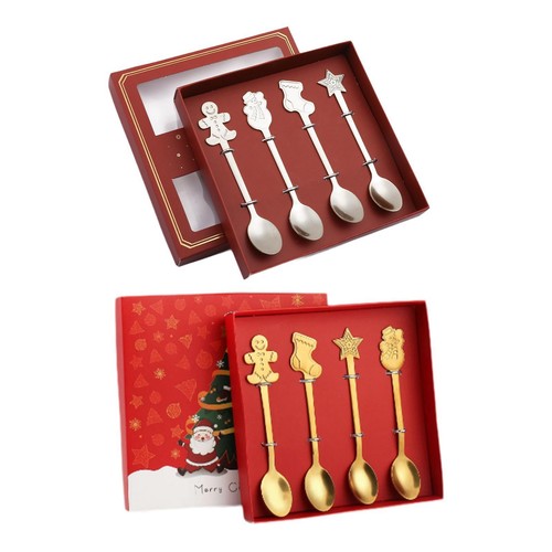 4Pcs Christmas Spoon Set Xmas Cutlery Set for Tea Cocktail Kids ...