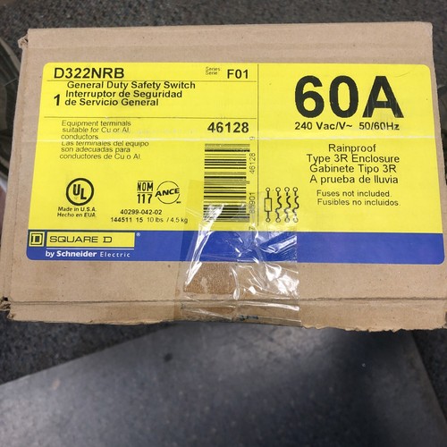 SQUARE D D322NRB 3 PHASE TYPE 3R FUSIBLE NEW IN SQUARE D FACTORY BOX ...