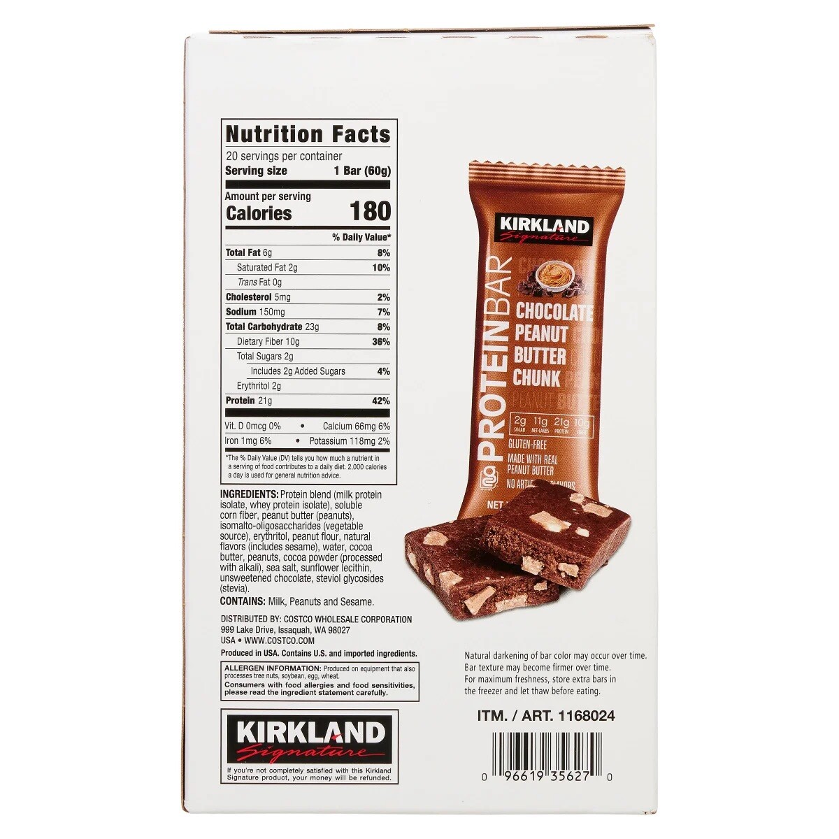 Kirkland Signature Protein Bars Chocolate Peanut Butter Chunk 2.12 oz ...