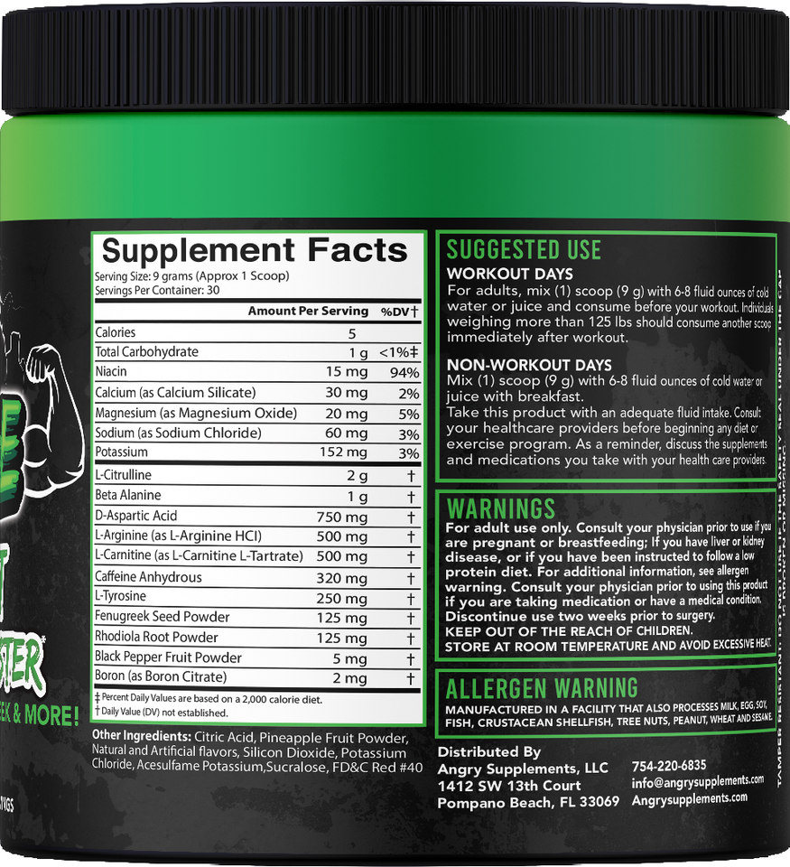 Pre Workout Powder Angry Supplements Raw Rage + Test Booster Drink ...