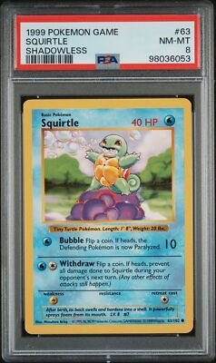 Pokémon TCG Squirtle Base Set 63/102 Regular Shadowless Common PSA 8 63 ...
