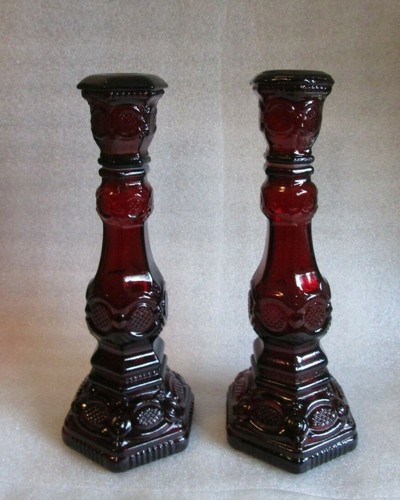 Pr Vtg AVON RUBY GLASS 1878 CAPE COD COLLECTION Candlestick Cologne ...