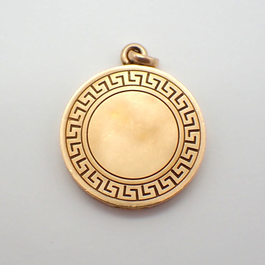 Locket Pendant Greek Key Border 14K Yellow Gold Mono G | eBay
