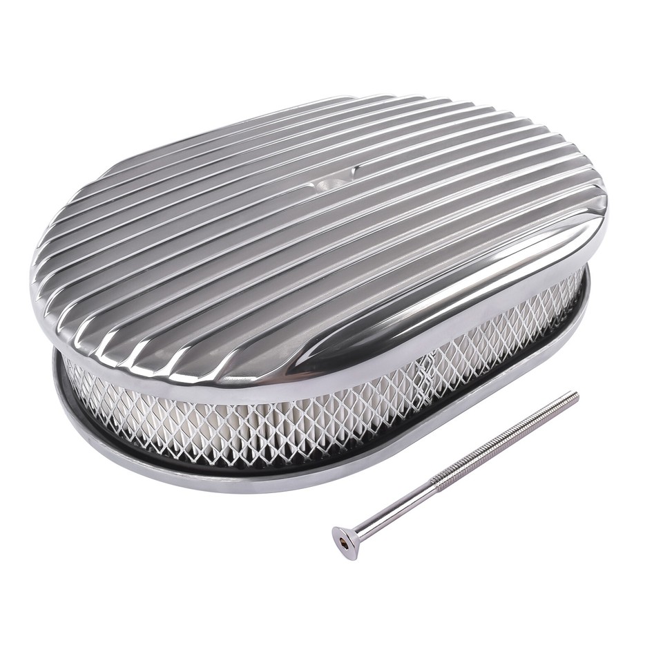 Polished Aluminum 12" Oval Fully Finned Air Cleaner 4 Barrel For SBC ...