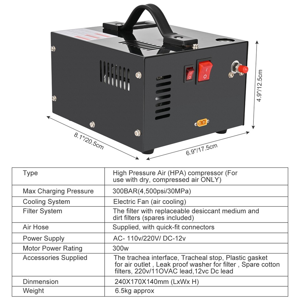 PCP Air Compressor 4500PSI/30MPa w/Built-in Fan PCP Rifle/Pistol Manual ...