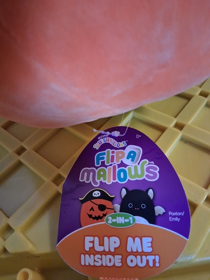Squishmallows 12” Flip A Mallow Paxton Pumpkin Emily Black Bat ...