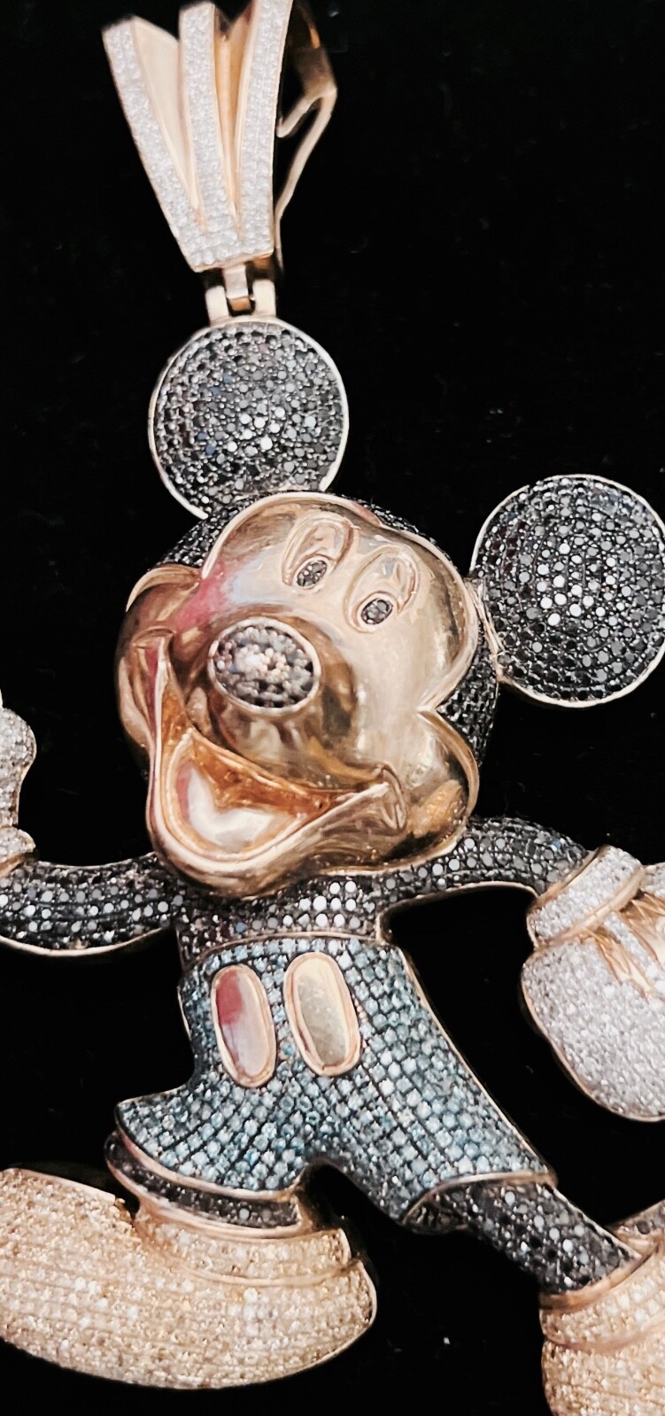 MICKEY MOUSE ALL MULTICOLOR DIAMONDS/ GOLD PENDANT/NECKLACE/BOX,H=4"-80 ...