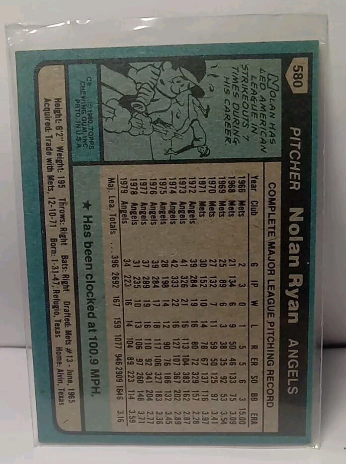 1980 Topps Nolan Ryan A.L. All Star #580 Angels | eBay