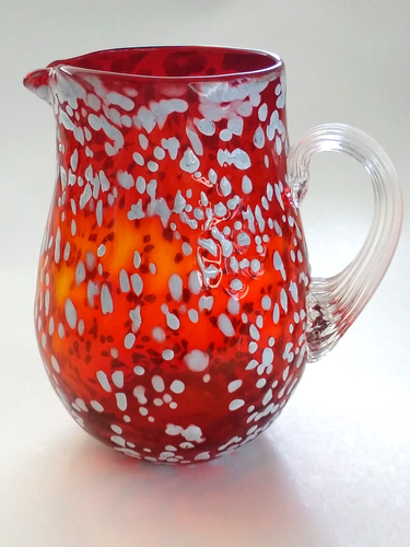 Hand Blown Art Glass Pitcher Red White Splatter Ware 1960s Vintage | eBay