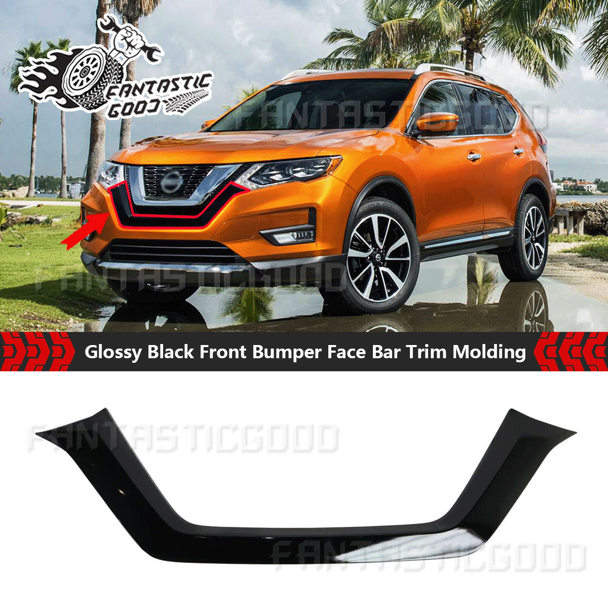 For Rogue S SL SV 2017-2019 Glossy Black Front Bumper Trim NI1044114 ...