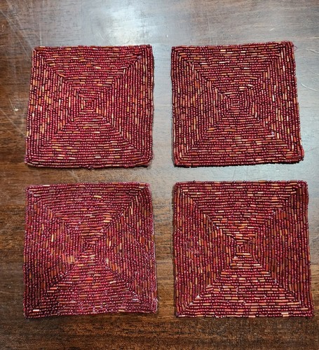 Beaded Cloth Handmade HOLIDAY FANCY Coasters Orange Red Gold Set Of ...