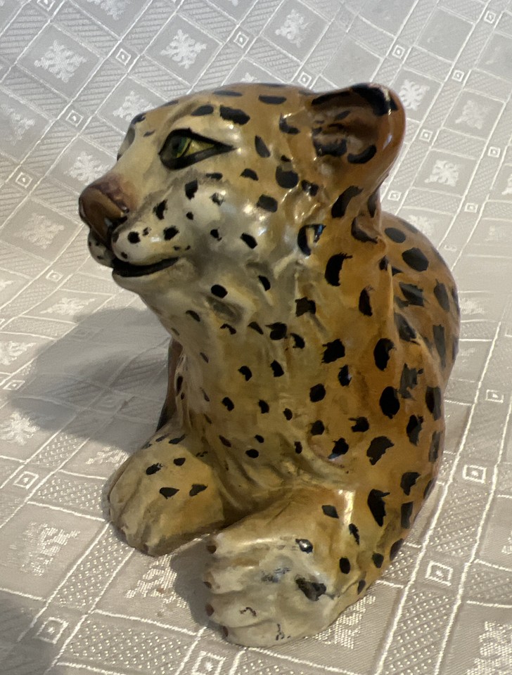 Vintage Ceramic Clay Leopard Jaguar Statue Figurine Sculpture Italy Or ...