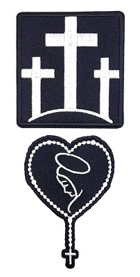 Rosary Mary & 3 Cross 2 piece Embroidered Patch [Iron On Sew On] 3.0 ...