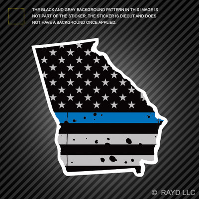 Distressed Thin Blue Line Georgia State Shaped Subdued US Flag Sticker ...