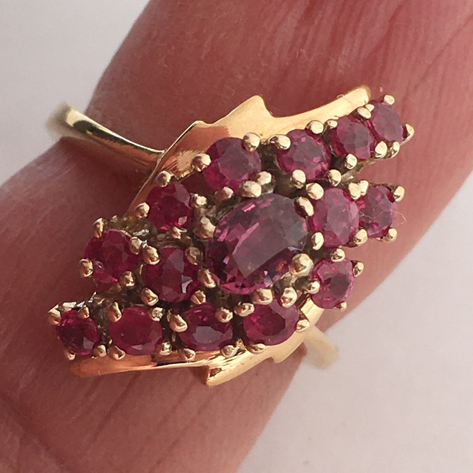Natural Earth Mind Ruby Cluster 14K Yellow Gold Ring 1980s Size 6.5 | eBay