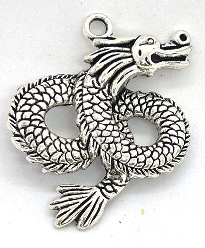 2 Dragon Antique Silver Pewter / Alloy Large Pendnat 46x39mm | eBay