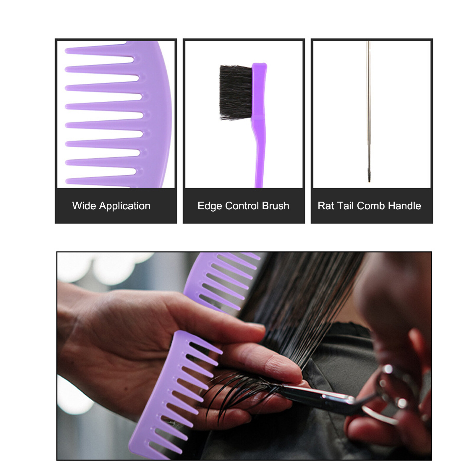 3Pcs Hair Combs Set Fine Wide Tooth Comb Rat Tail Comb Cutting Comb ...