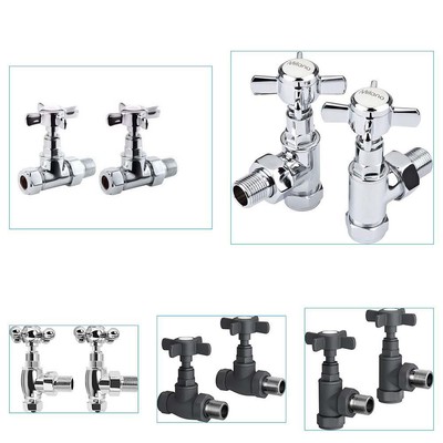 Radiator Valves X2 Traditional Angled Straight Heated Towel Rail Chrome ...