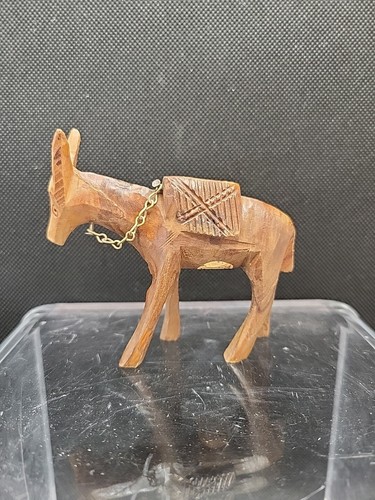 Vintage Hand Carved Wooden Donkey Mule Figurine With Chain | eBay