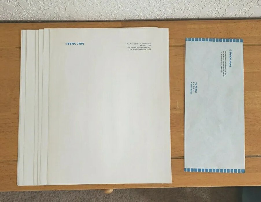 NEW Pan Am World Airlines STATIONARY 1 Envelope & 10 Pages Paper UN ...