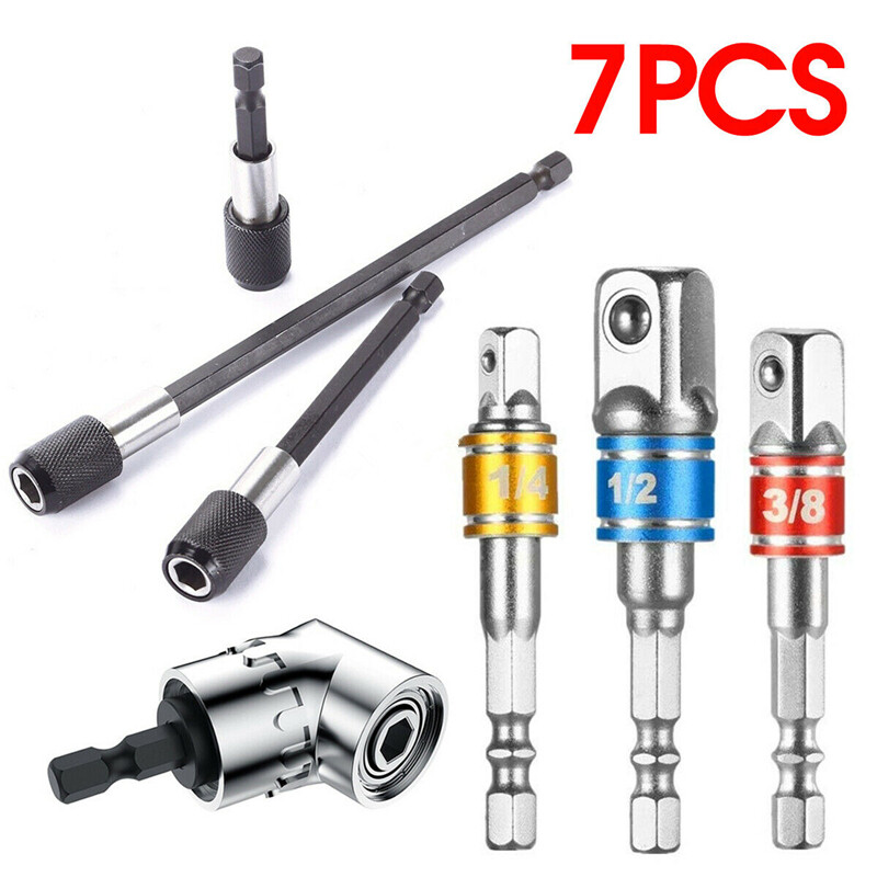 7PCS Impact Drill Bit Socket Adapter Set Extension Driver Bar Hex 1/4 ...