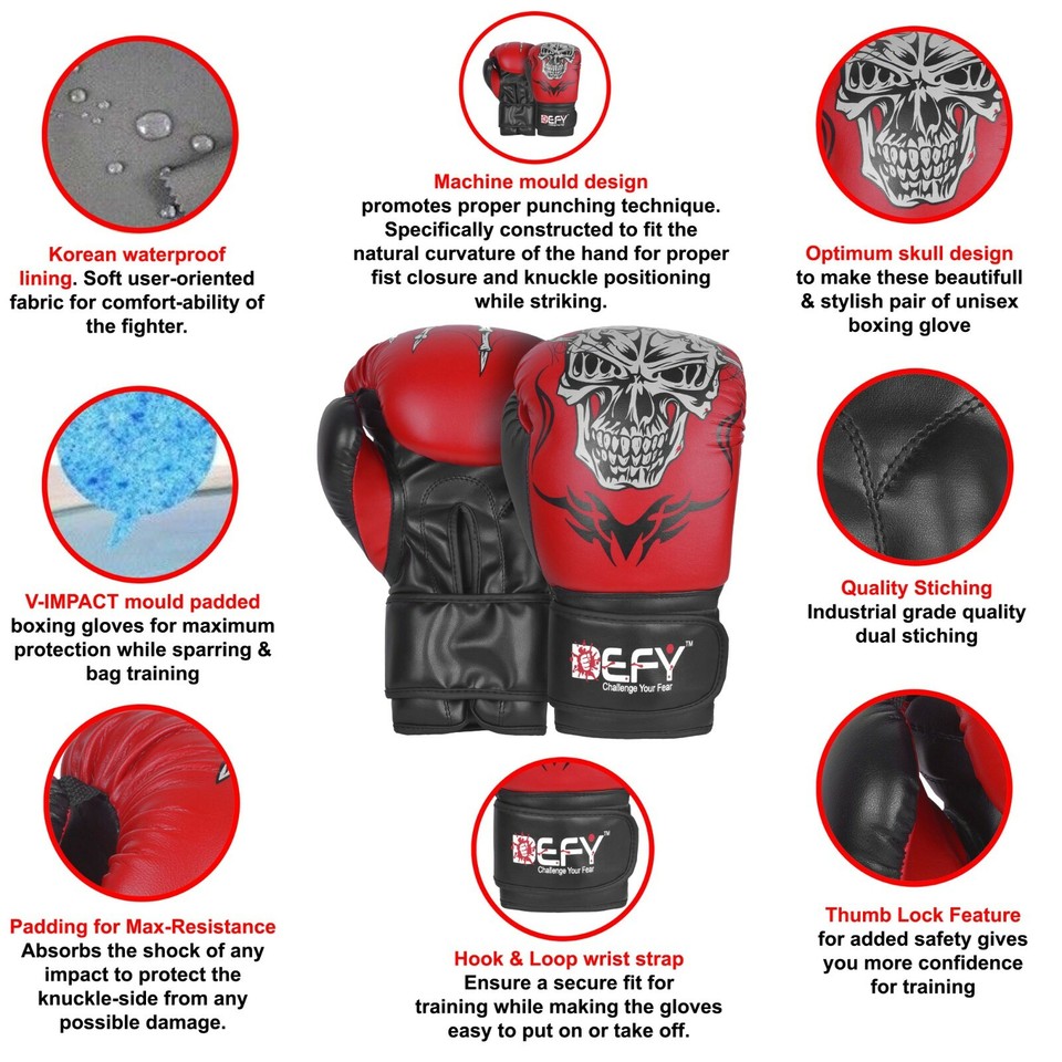 DEFY® Boxing Gloves Leather Punch Training Sparring MMA Fight UFC Red ...