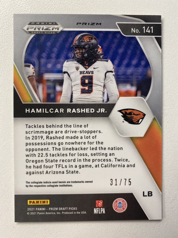2021 Prizm Draft Picks Hamilcar Rashed /75 New York Jets Oregon State ...