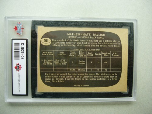 1966/67 TOPPS NHL HOCKEY CARD #58 MATT RAVLICH KSA 8 NM/MINT SHARP!! 66 ...