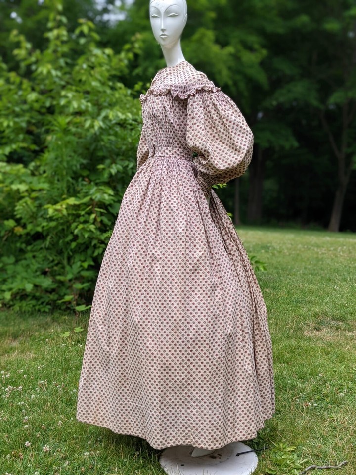 CIVIL WAR 1850’S CALICO PRINT COTTON LONG DRESS W BISHOP SLEEVES ...