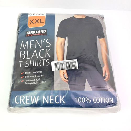 Kirkland Signature Mens Size XXL 2XL Black Cotton Crew Neck Tagless T ...