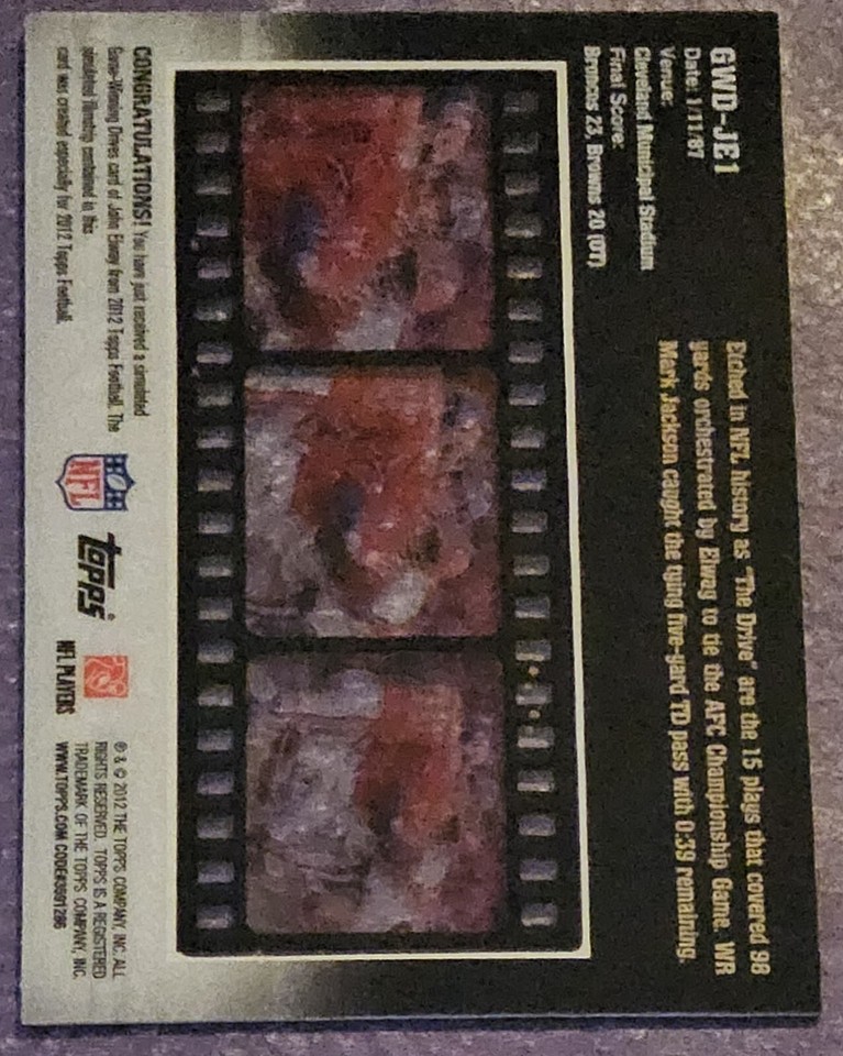 2012 Topps FB #GWD-JE1 John Elway Game-Winning Drive card Denver ...