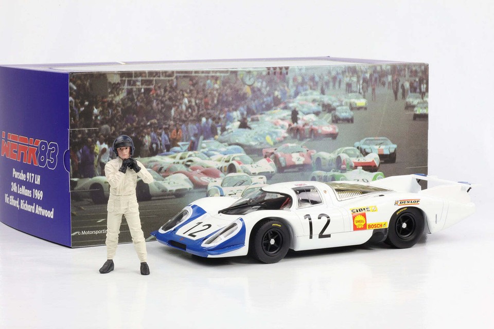 1:18 Porsche 917 LH #12 24h LeMans 1969 Elford Attwood WERK83 + Figure ...